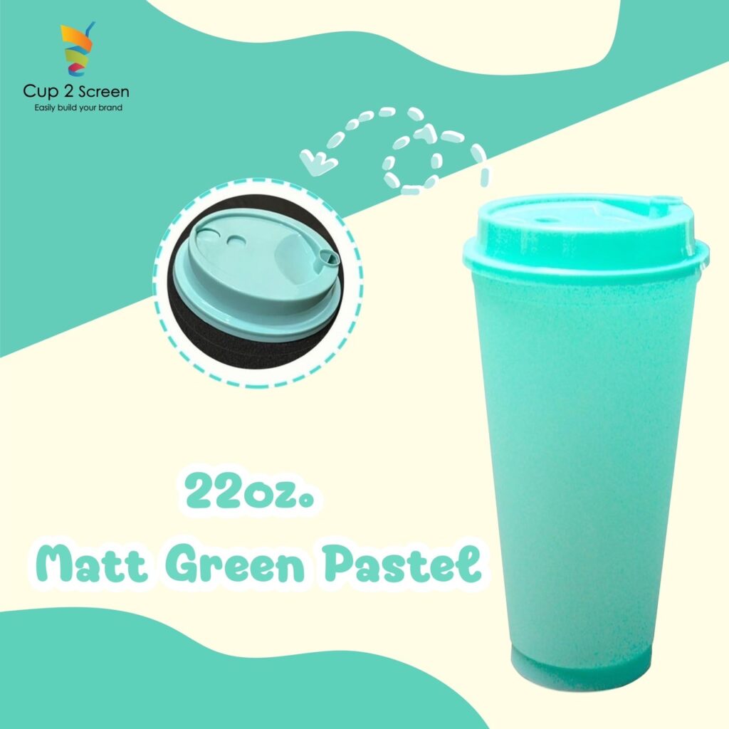 แก้วพลาสติก PP แข็ง(สีเขียวพลาสเทล) 22oz. ปาก 90mm.